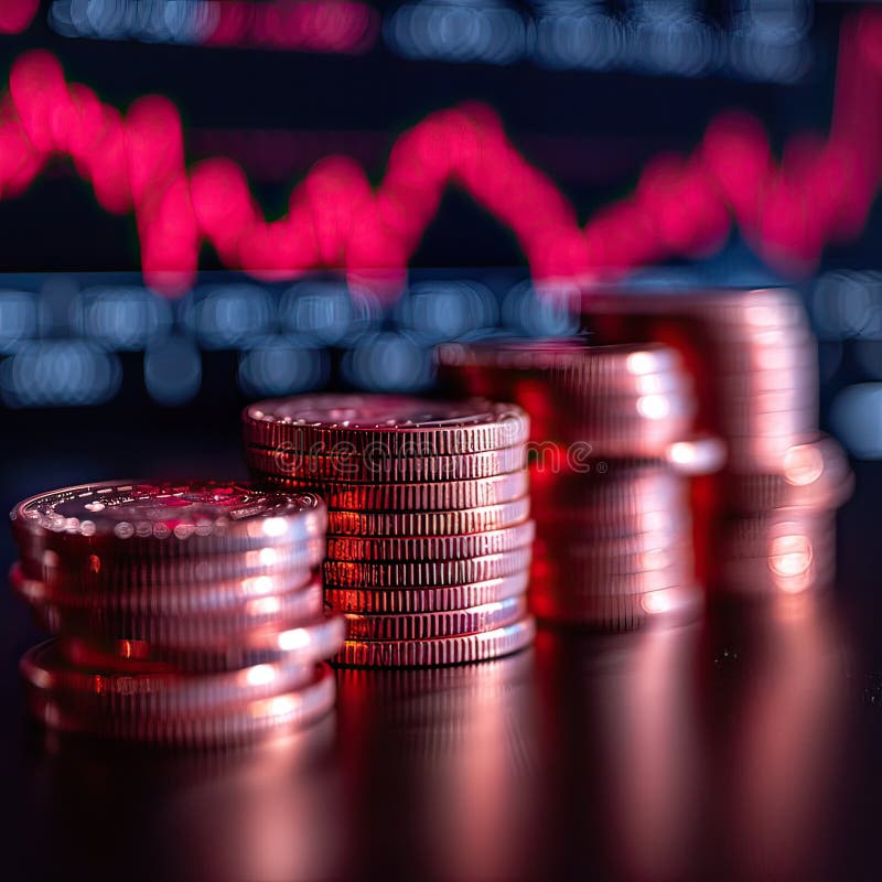 A Group of Coins is Arranged in a Stack on a Table Stock Image - Image ...
