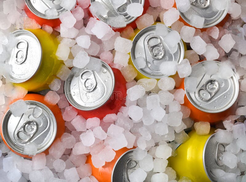 Group of Cold Drink Cans Covered in Ice Top View Stock Photo - Image of ...