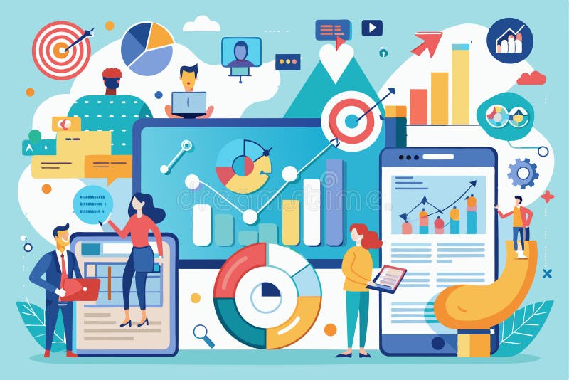 A Group Collaborates on Analyzing Business Data Using Charts and Graphs ...