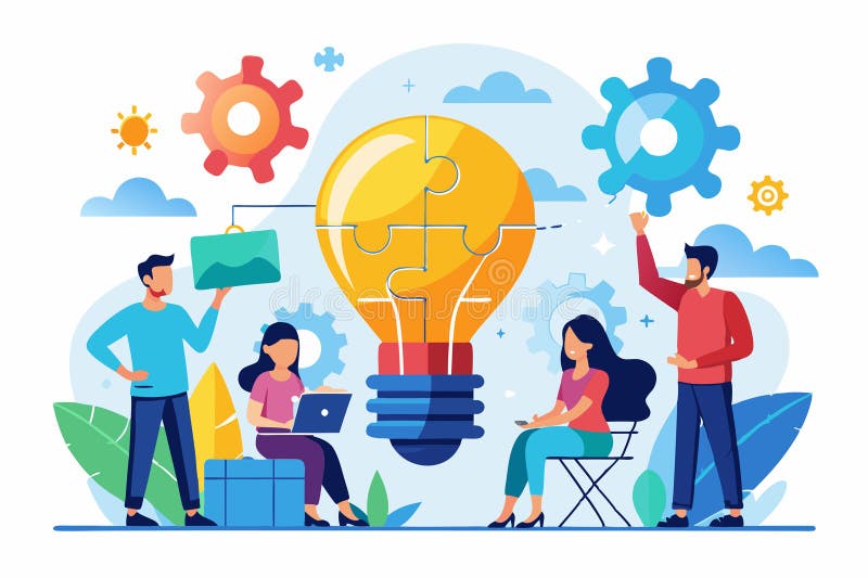 Innovative Teamwork with Robots in a Modern Lab Stock Illustration ...