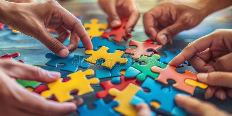 Group Collaboration with Colorful Puzzle Pieces Stock Illustration ...