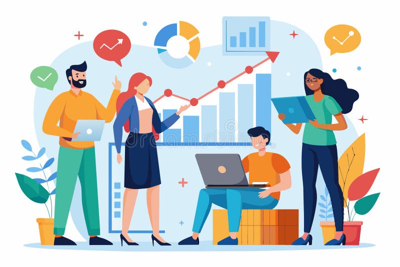 A Group of Colleagues Analyzes Growth Charts and Data Trends while ...