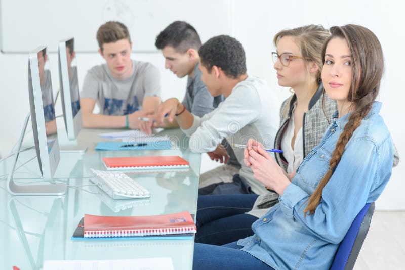 Group College Students Attending Computer Class Stock Photo - Image of ...