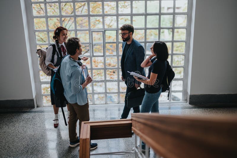 Students Engage in a Thoughtful Discussion with Their Professor Stock ...