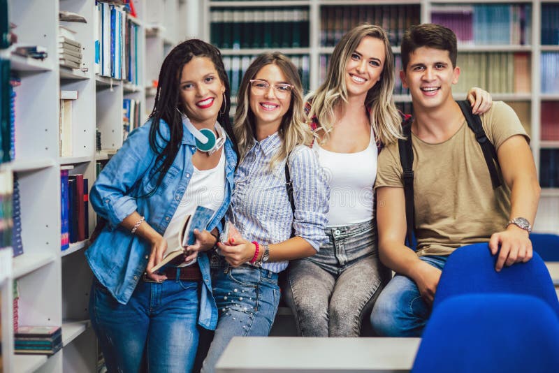 Group of College Students at the Library Stock Image - Image of ...