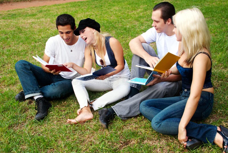 Group of College Students Outdoors Stock Image - Image of american ...