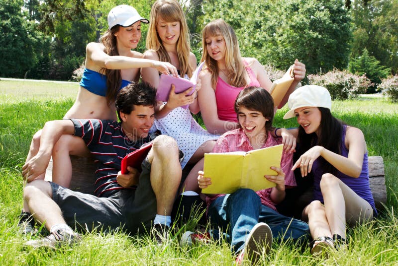 Group of College Students Outdoors Stock Image - Image of studying ...