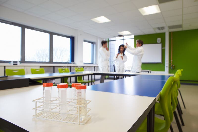 Group Of Students Laboratory Lab In Science Classroom Stock Photo ...