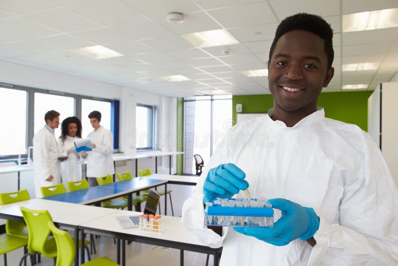 Group of College Students in Science Class with Experiment Stock Photo ...