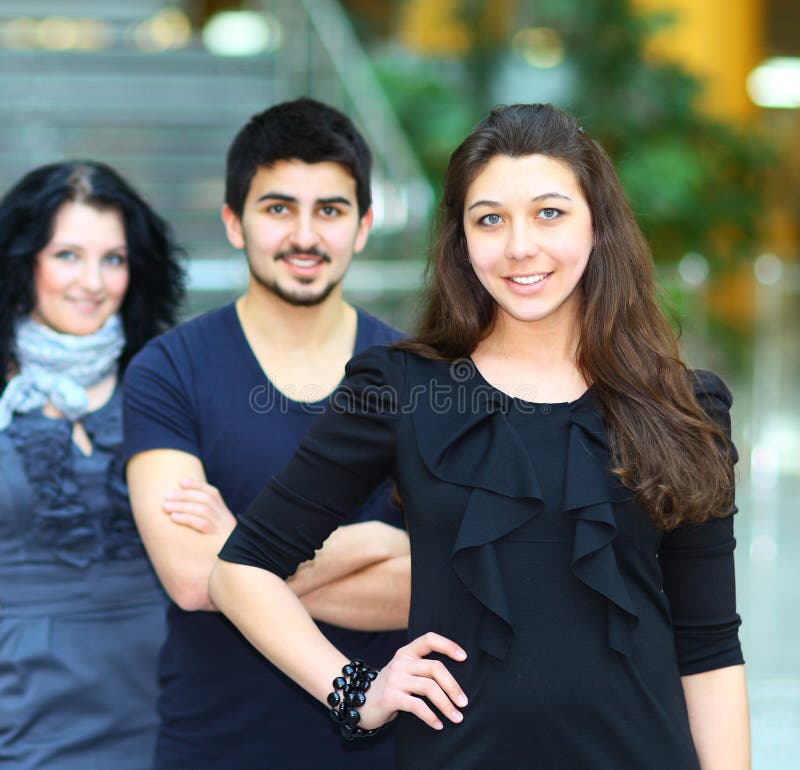 Group of College Students Smiling Standing One Behind the Other Stock ...