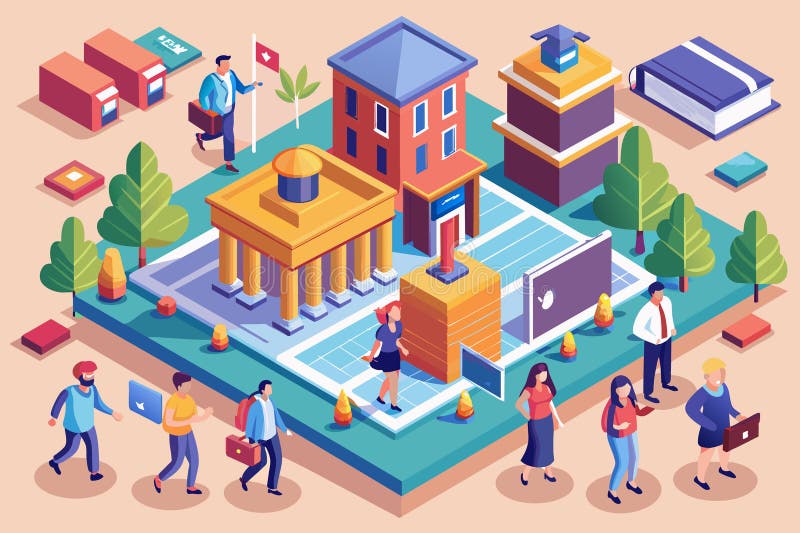 A Group of College Students Standing Around a Building, College ...