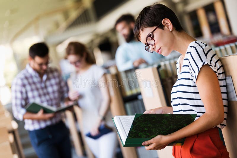 Group of College Students Studying in the School Library Stock Image ...