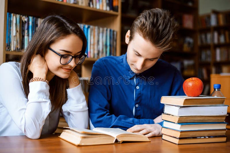 College Students Studying at the Library Stock Image - Image of female ...