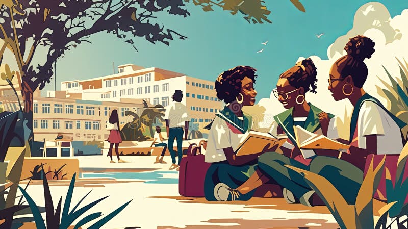 Group of College Students Studying Outdoors on a Sunny Campus Day Stock ...