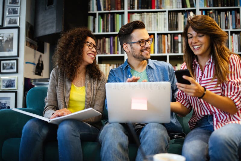 Group of College Students Studying in the School Library. Stock Image ...