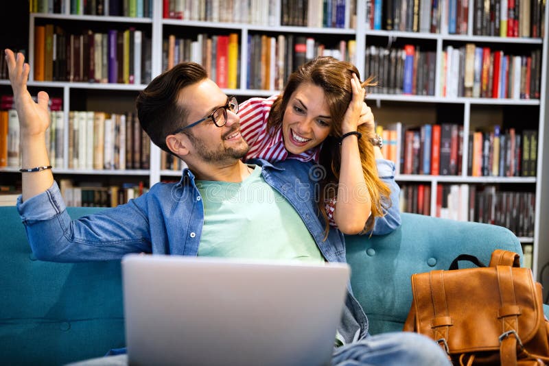 Group of College Students Studying in the School Library. Stock Photo ...