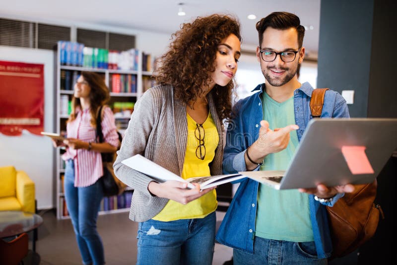 Group of College Students Studying in the School Library Stock Image ...