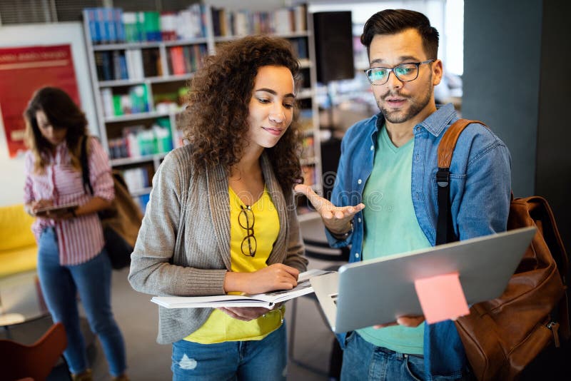 Group of College Students Studying in the School Library Stock Photo ...