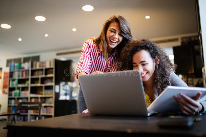 Group of College Students Studying in the School Library Stock Image ...