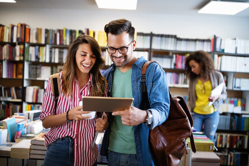 Group of College Students Studying in the School Library. Stock Photo ...