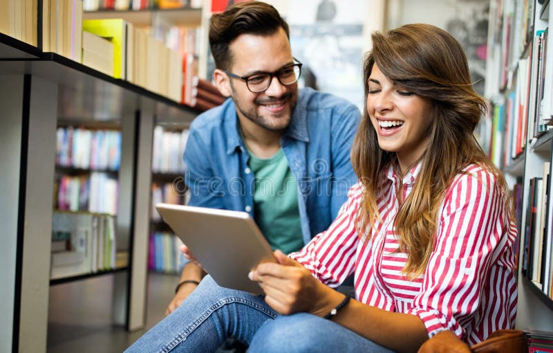 Group of College Students Studying in the School Library. Stock Photo ...
