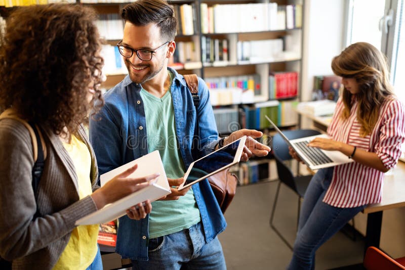 Group of College Students Studying in the School Library. Stock Image ...