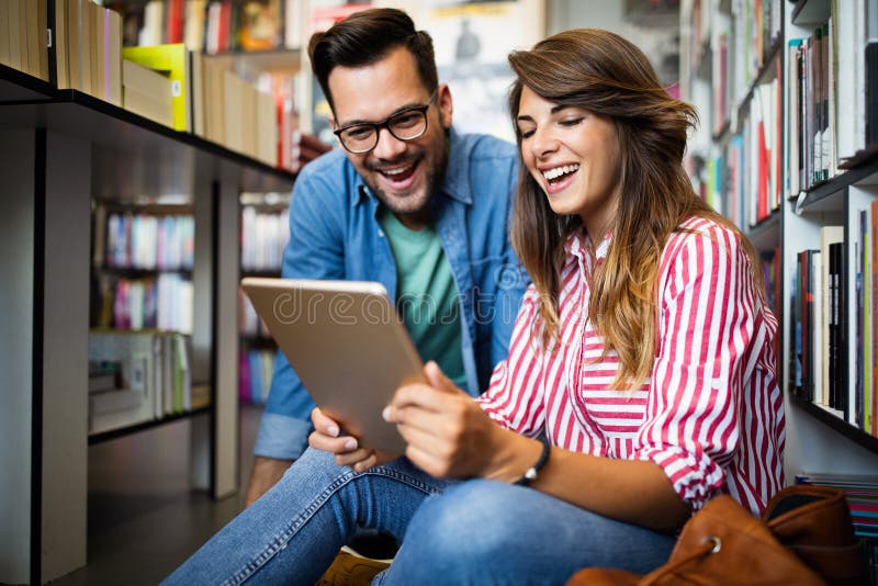 Group of College Students Studying in the School Library. Stock Photo ...