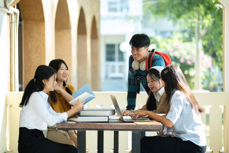 Group of Students Studying on Campus Outdoors Stock Photo - Image of ...