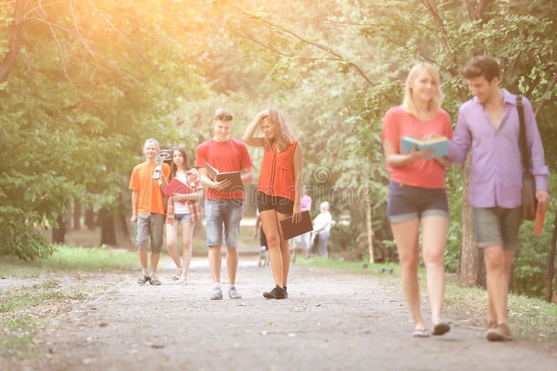 Group of College Students on a Walk in the Park Stock Image - Image of ...