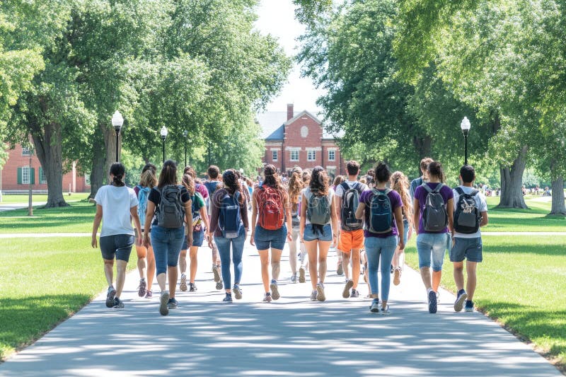 Group of College Students Walking through Campus on a Sunny Day Stock ... Group of College Students Walking through Campus on a Sunny Day Stock ...