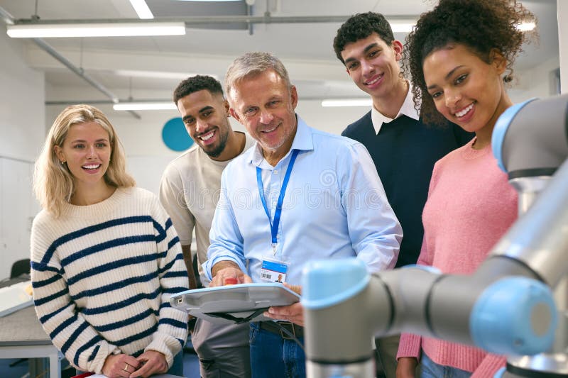 Group of College or University Engineering Students in Robotics Class ...