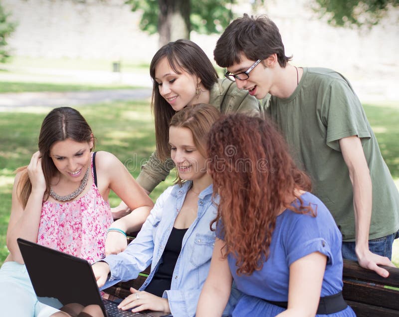 Group of College/university Students with Laptop Stock Image - Image of ...