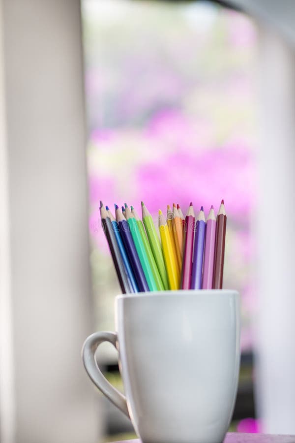 A Group of Color Markers in a White Cup Stock Photo - Image of school ...