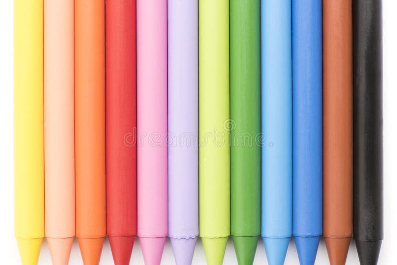 Group of Colored Crayons on White Background Top View Stock Image ...
