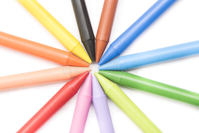 Group of Colored Crayons on White Background Top View Stock Photo ...