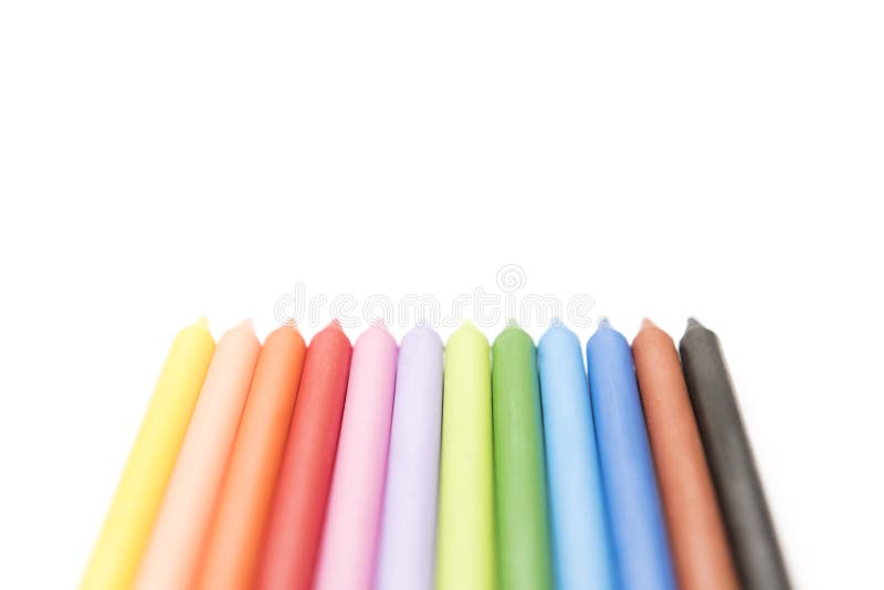 Group of Colored Crayons on White Background Side View Stock Photo ...