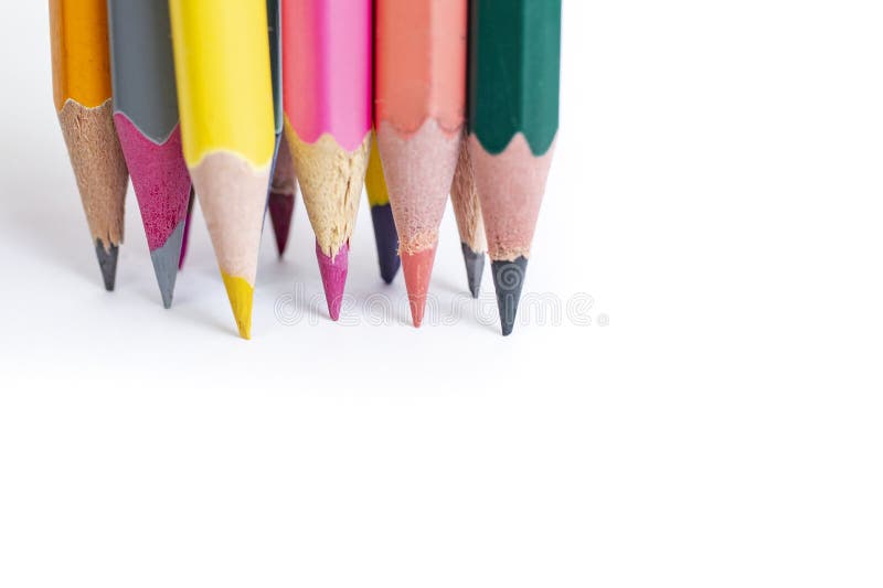 Group of Colored Crayons Writing Together on White Paper, Isolated ...
