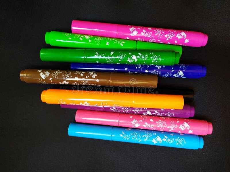 Group of Colored Markers Isolated on a Black Background. Stock Image ...