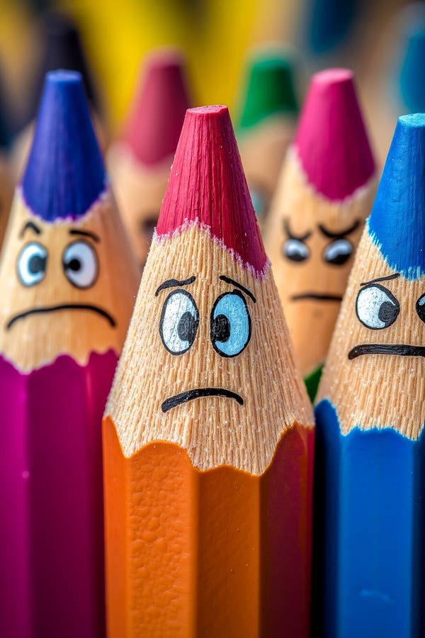 A Group of Colored Pencils with Faces Drawn on Them Stock Photo - Image ...