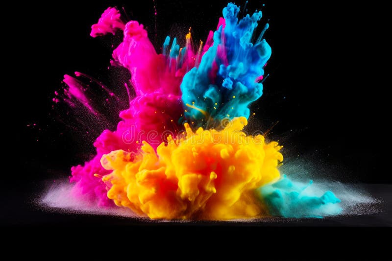 Group of Colored Powders are Being Thrown into the Air on Black ...