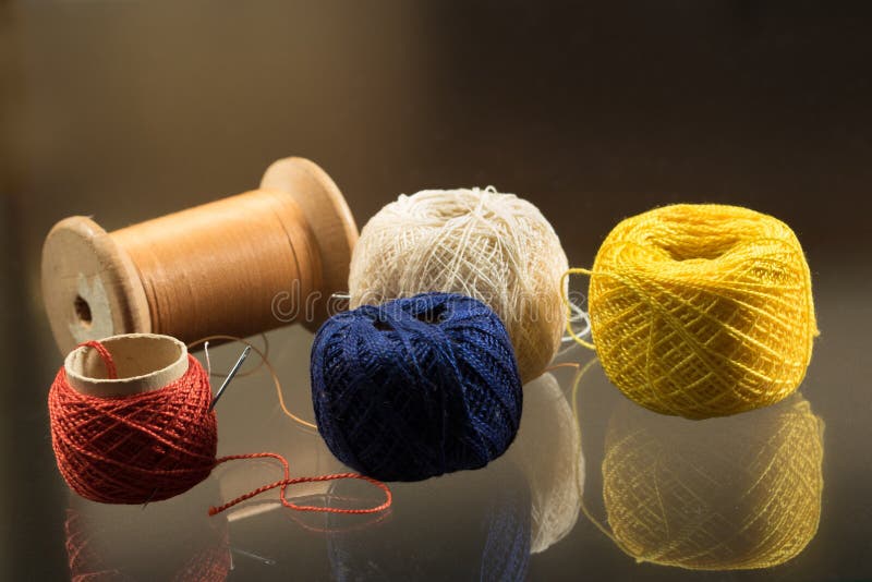 Group of Colored Thread and Needle Stock Photo - Image of yarn, sewing ...