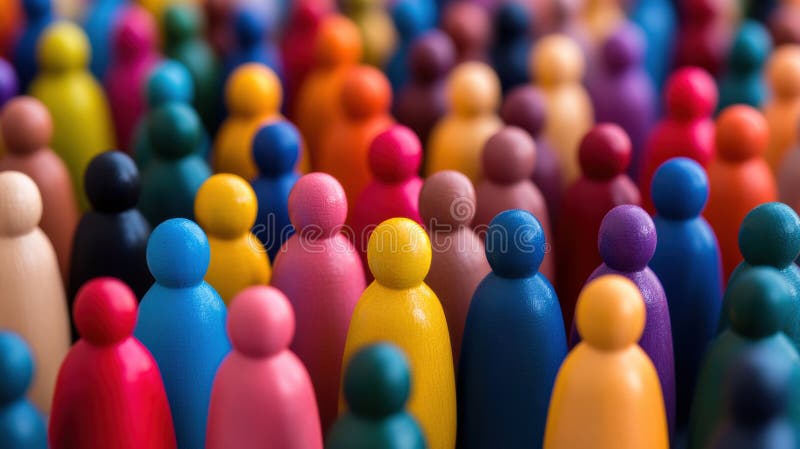 A Group of Colored Wooden People Standing in a Row, AI Stock Image ...