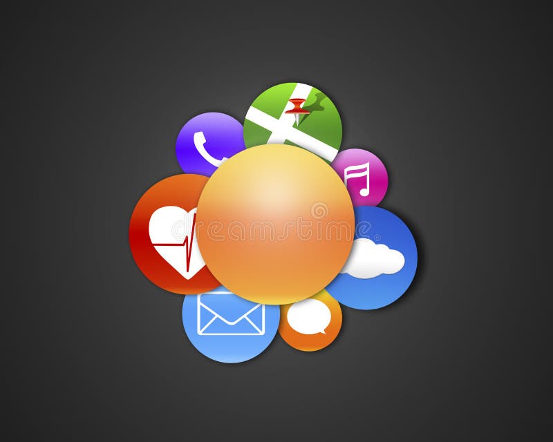Group of App Icons on Empty Pad with Cloud Cube Stock Illustration ...