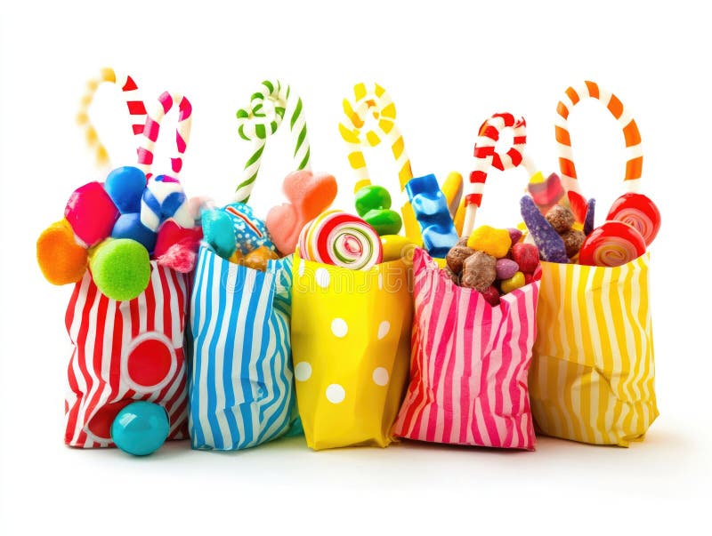 A Group of Colorful Bags Filled with Sweets and Treats Stock Image ...