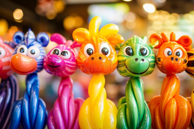A Group of Colorful Balloons with Different Colored Animals on Them ...