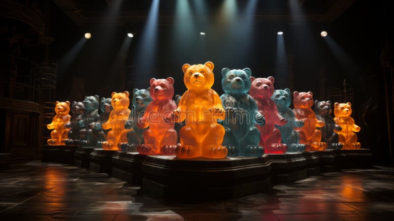 A Group of Colorful Bears on a Stage Stock Illustration - Illustration ...