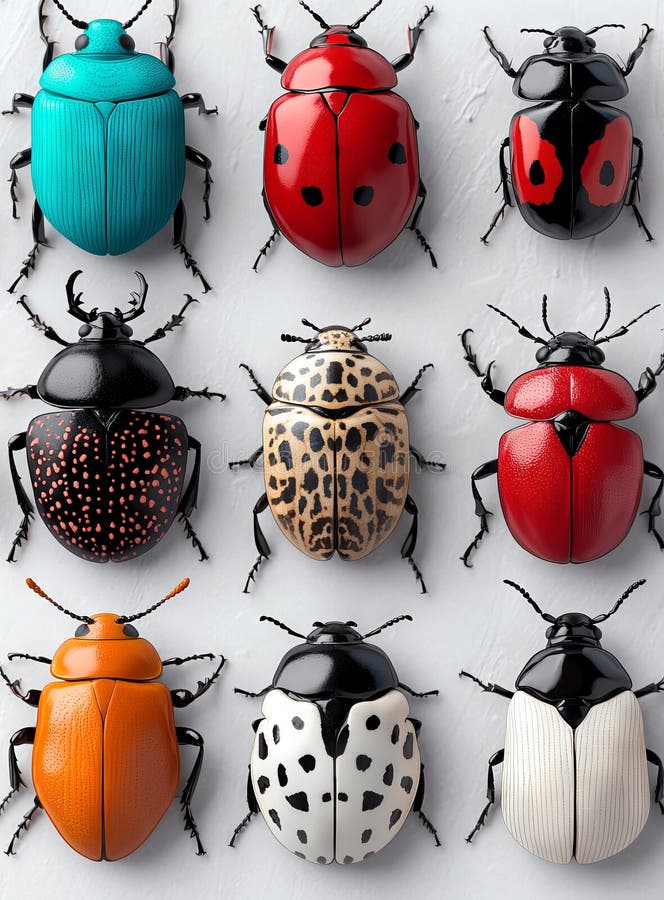 A Group of Colorful Beetles on a White Surface Stock Photo - Image of ...