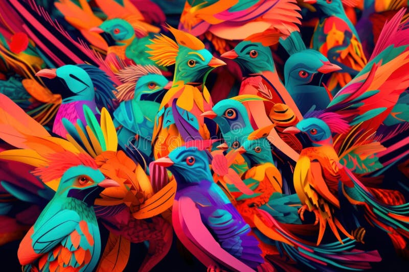 A Group of Colorful Birds Sitting on Top of Each Other. AI Generative ...