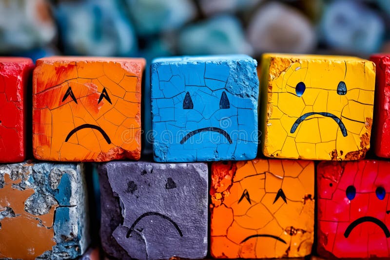 A Group of Colorful Blocks with Sad Faces Painted on Them. Generative ...