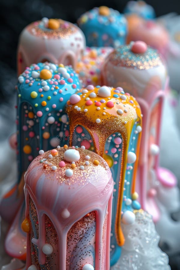 Colorful Cakes with Berries and Chocolate Icing Illustration Stock ...